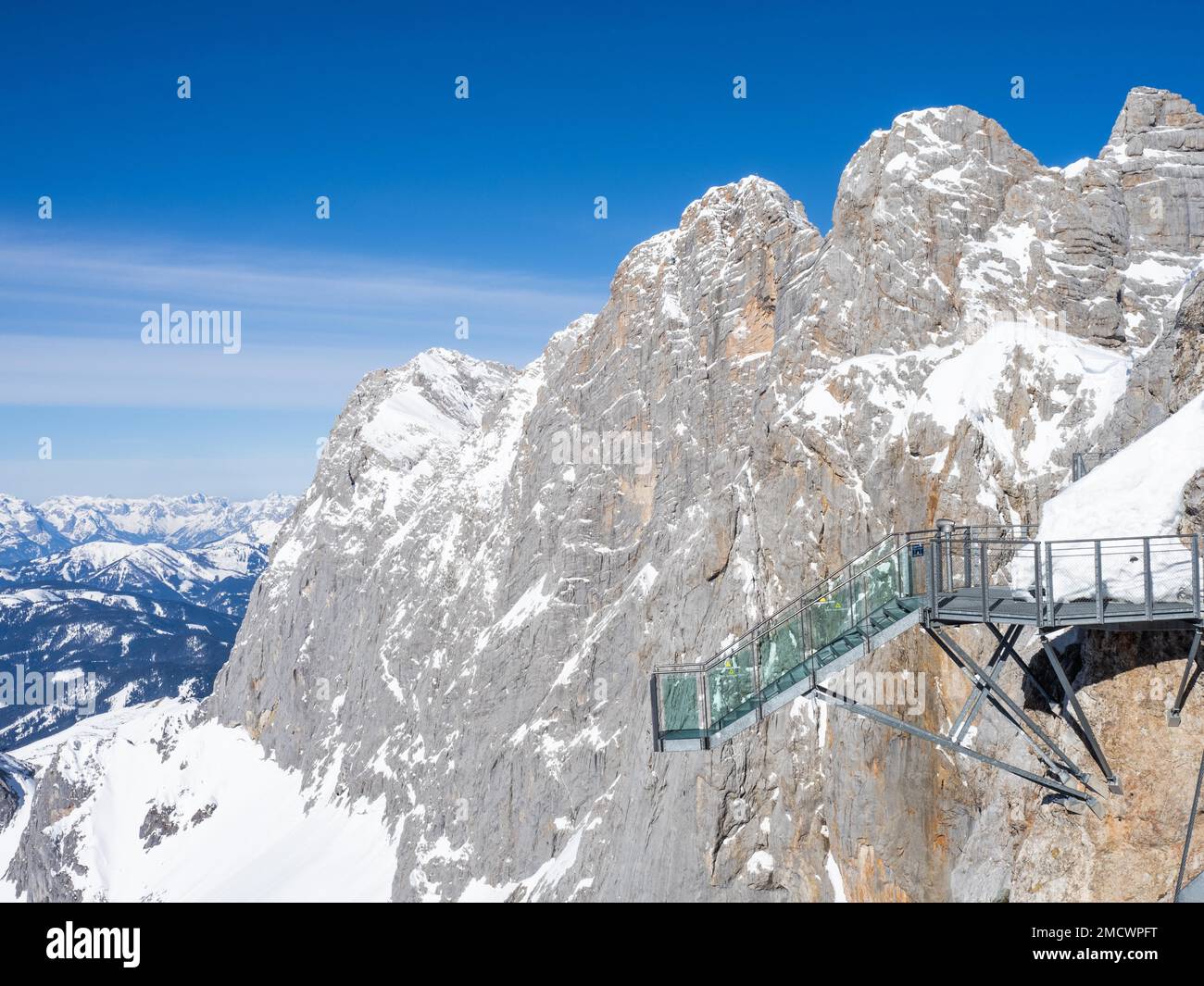 Glass platform stairs to nowhere, Dachstein glacier, Dachstein south ...