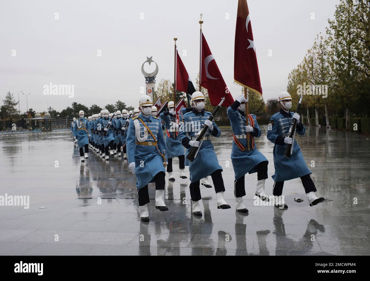 Turkish military honour guard march after a welcoming ceremony for ...