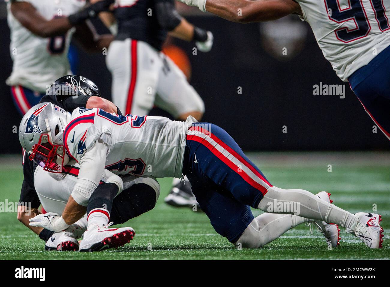 New England Patriots middle linebacker Kyle Van Noy (53) sacks Atlanta ...