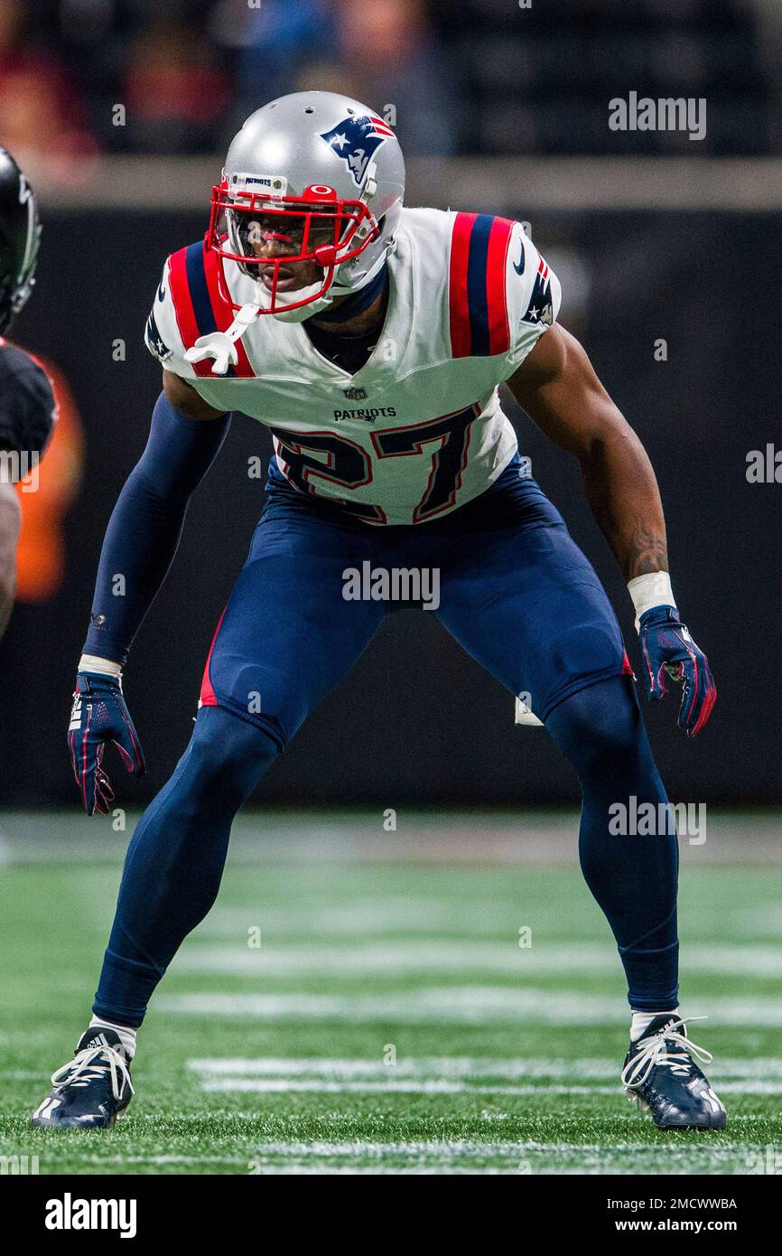 New England Patriots cornerback J.C. Jackson (27) lines up during the ...