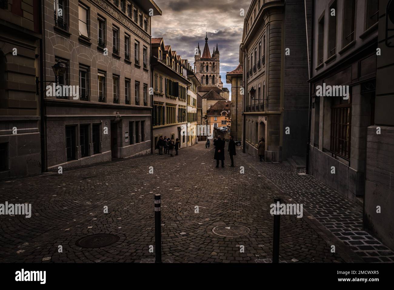 Street photography of a paved road downtown Lausanne historic ...