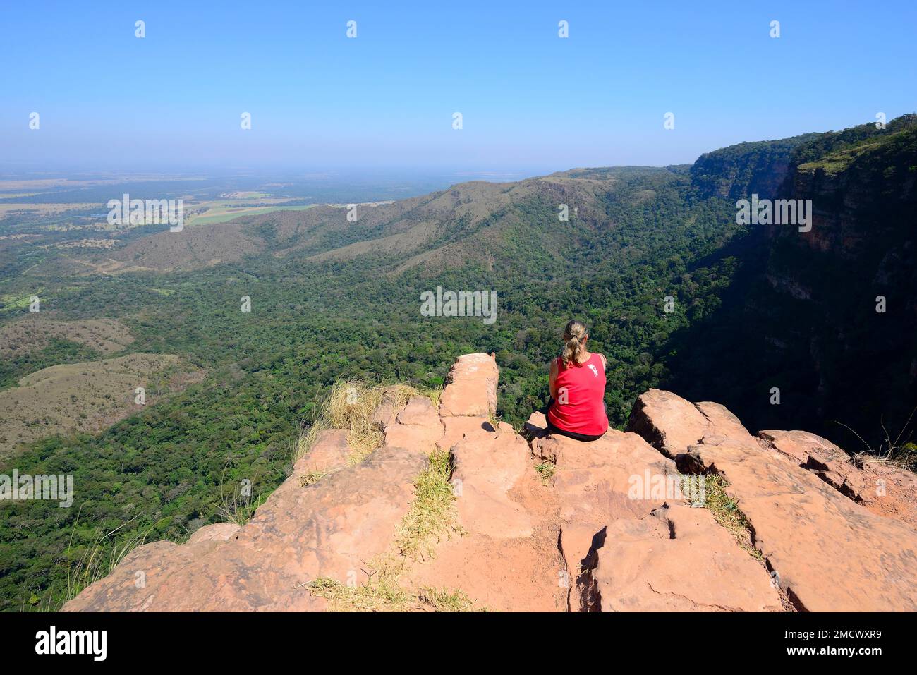 Tourist at the Mirante Geodesico viewpoint, geographical centre of ...
