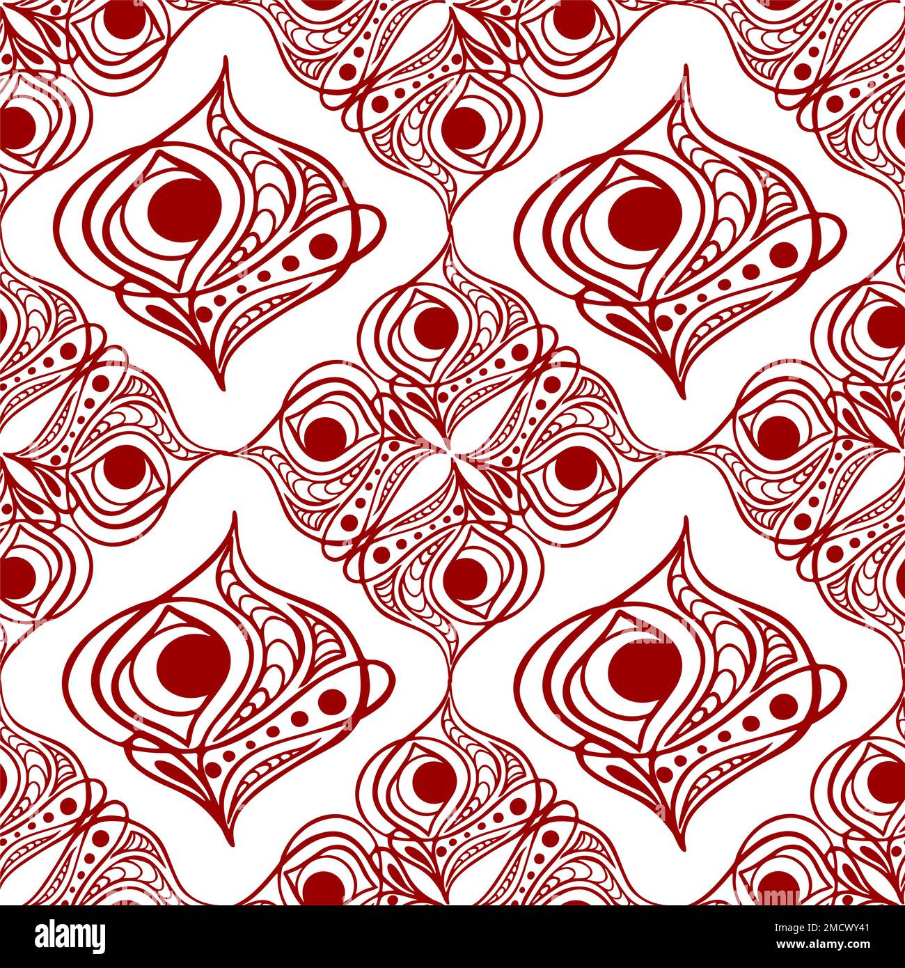 seamless tile pattern of abstract geometric red elements on white ...
