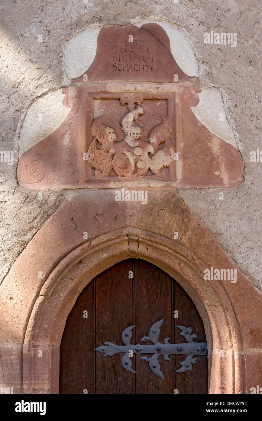 Medieval relief, coat of arms of the noble family of Schachten above ...