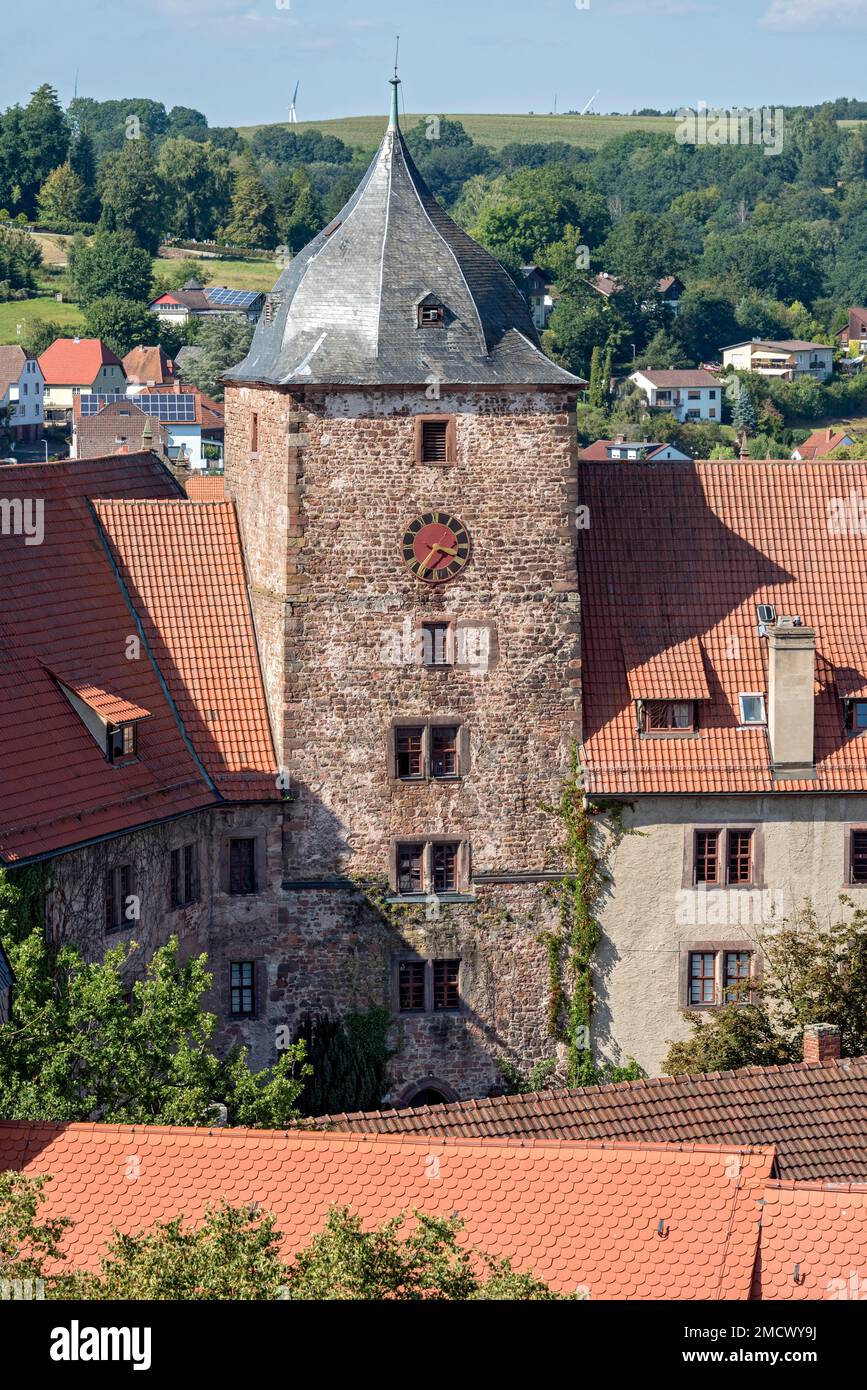 Medieval front castle with residential tower, hotel and castle museum ...
