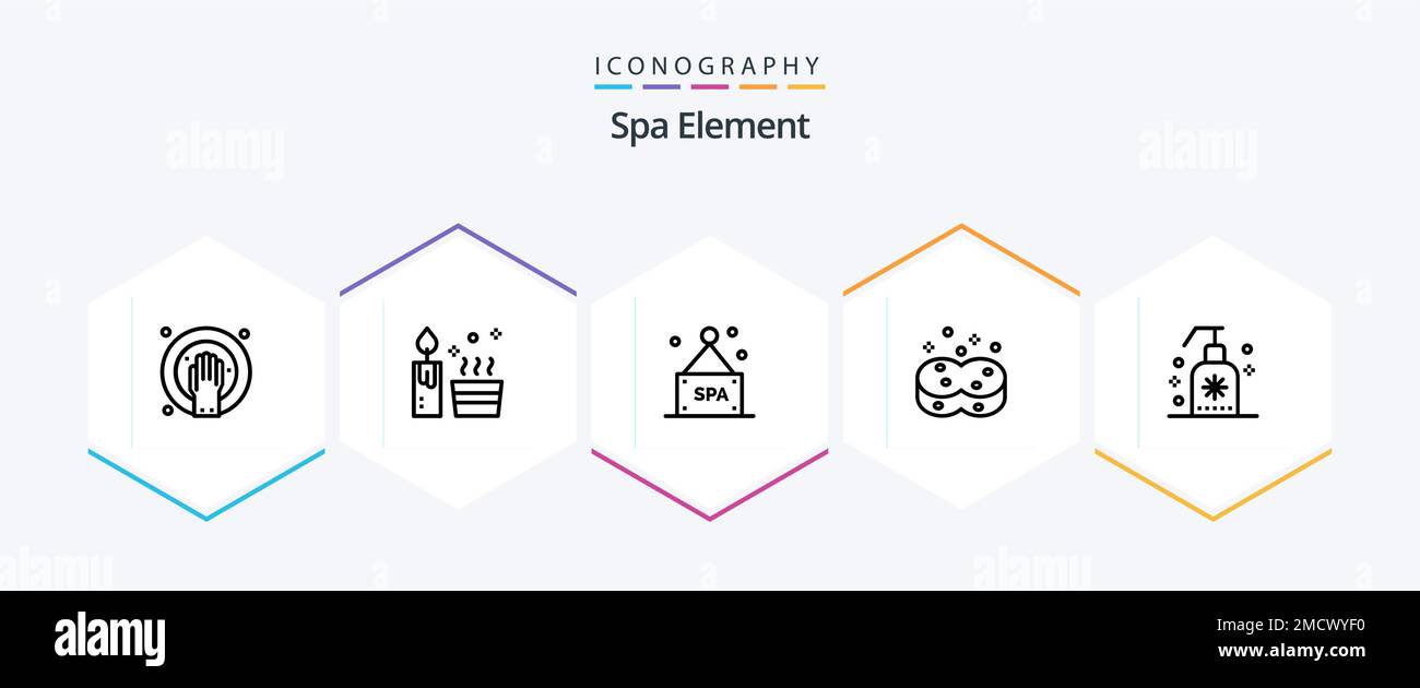 Spa Element 25 Line icon pack including soap. cleaning. sign. wiping ...
