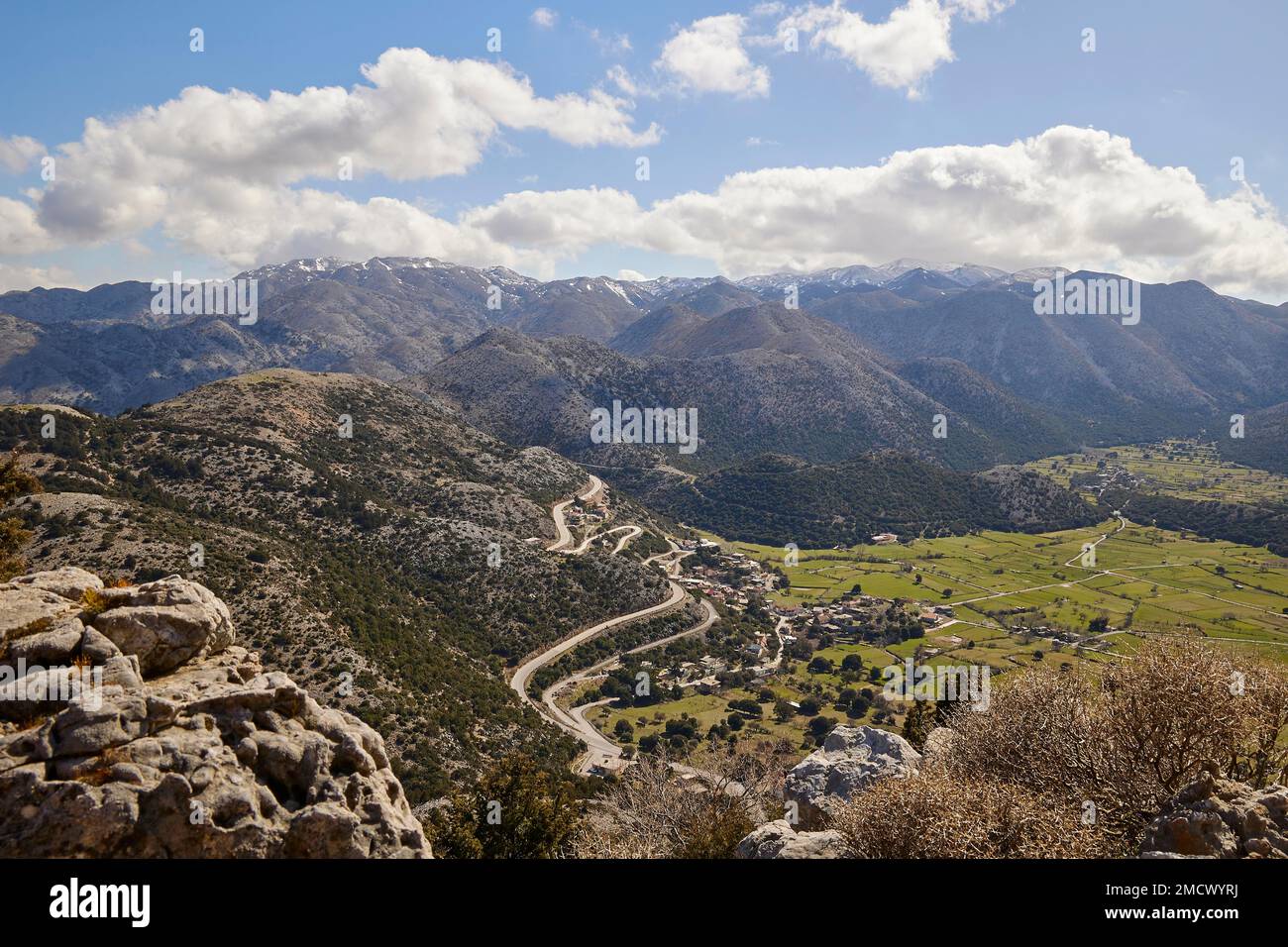 Spring in Crete, Askifou Plain, Winding Road, Green Plain, White ...