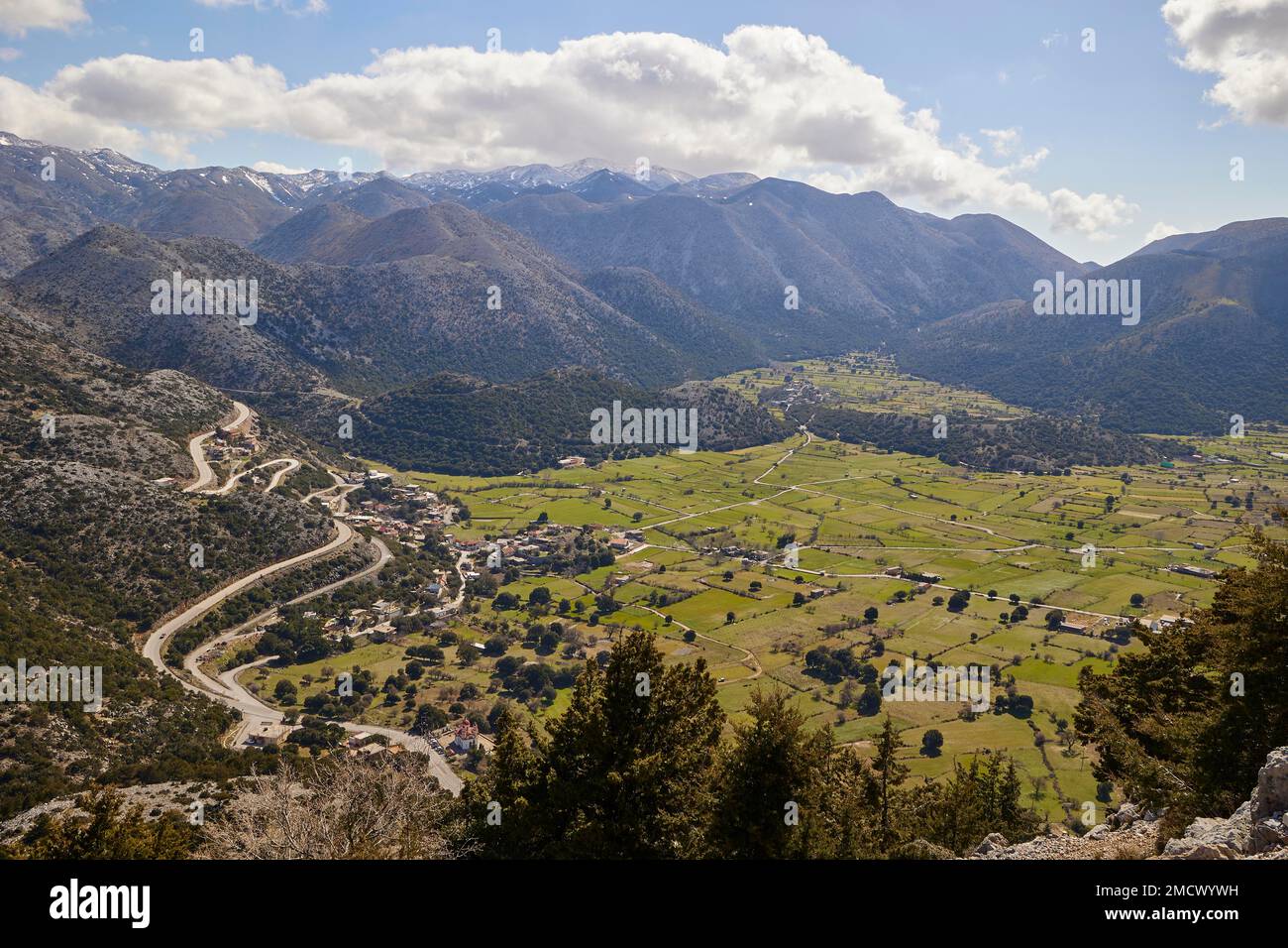 Spring in Crete, Askifou Plain, Winding Road, Green Plain, White ...