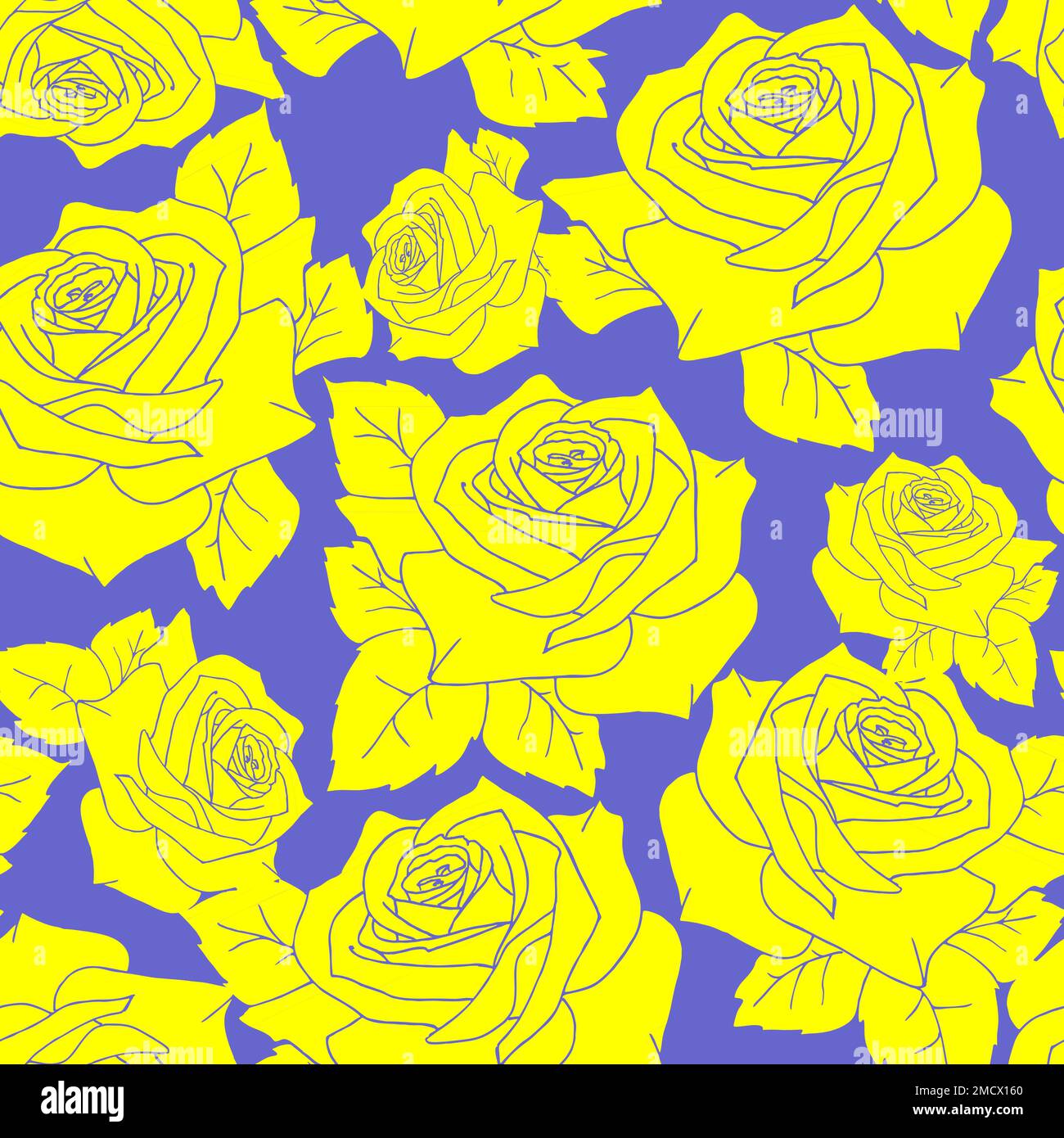 seamless pattern of large yellow rose flowers on a blue background ...