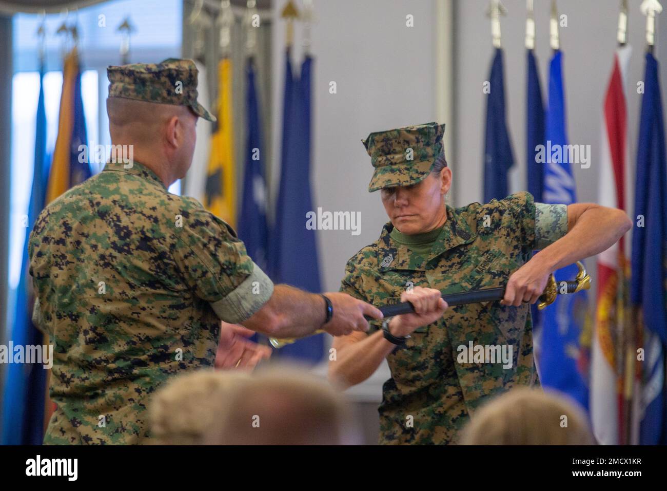U.S. Marine Corps Maj. Gen. Scott F. Benedict, left, commanding general ...