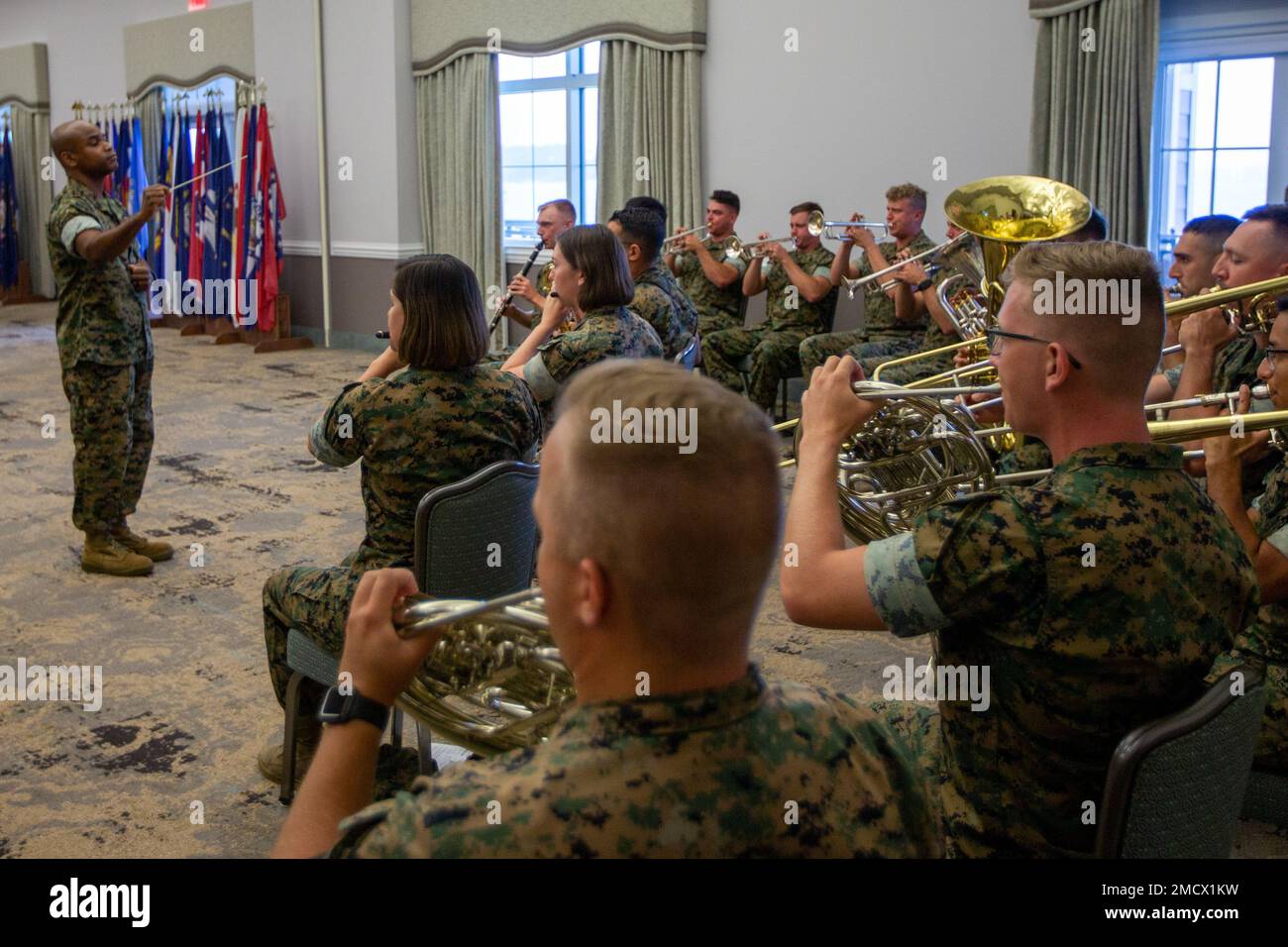The 2nd Marine Aircraft Wing (MAW) Band performs during a relief and ...