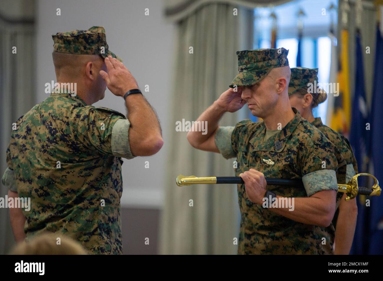 U.S. Marine Corps Sgt. Maj. Jacob M. Reiff, right, outgoing sergeant ...