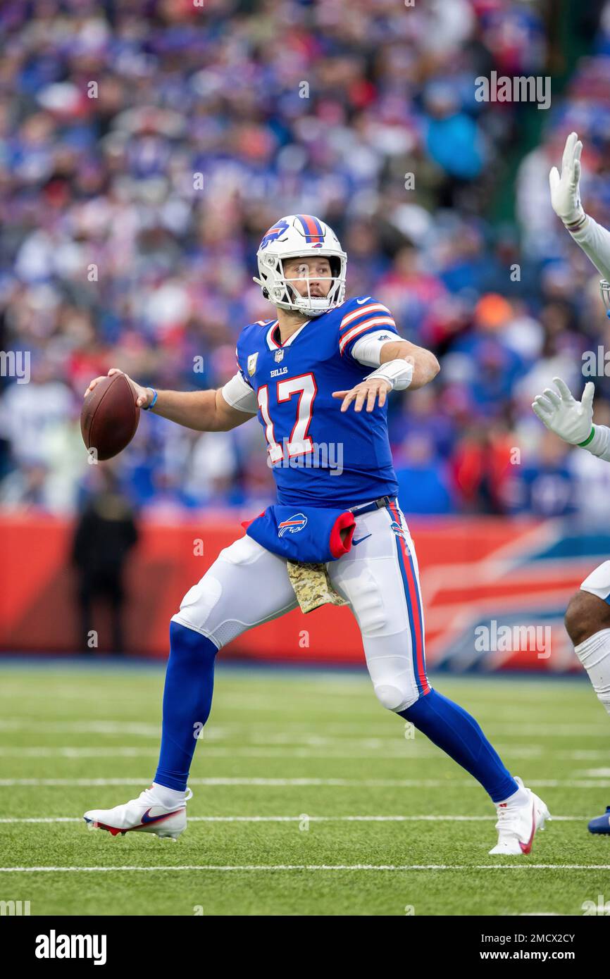 Quarterback (17) Josh Allen of the Buffalo Bills passes the ball ...