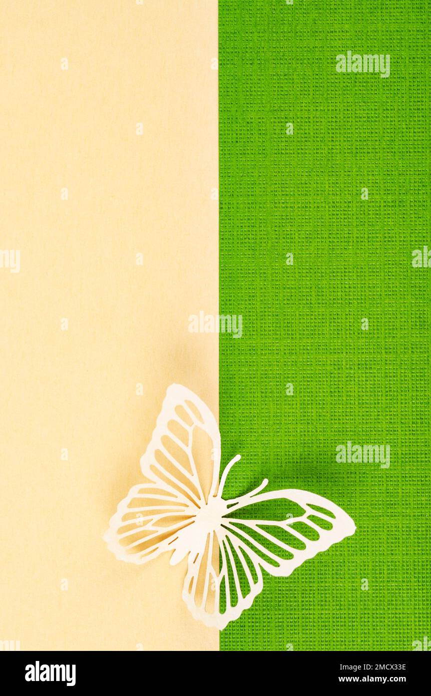 Butterfly made from carve paper or cutting on green and yellow ...