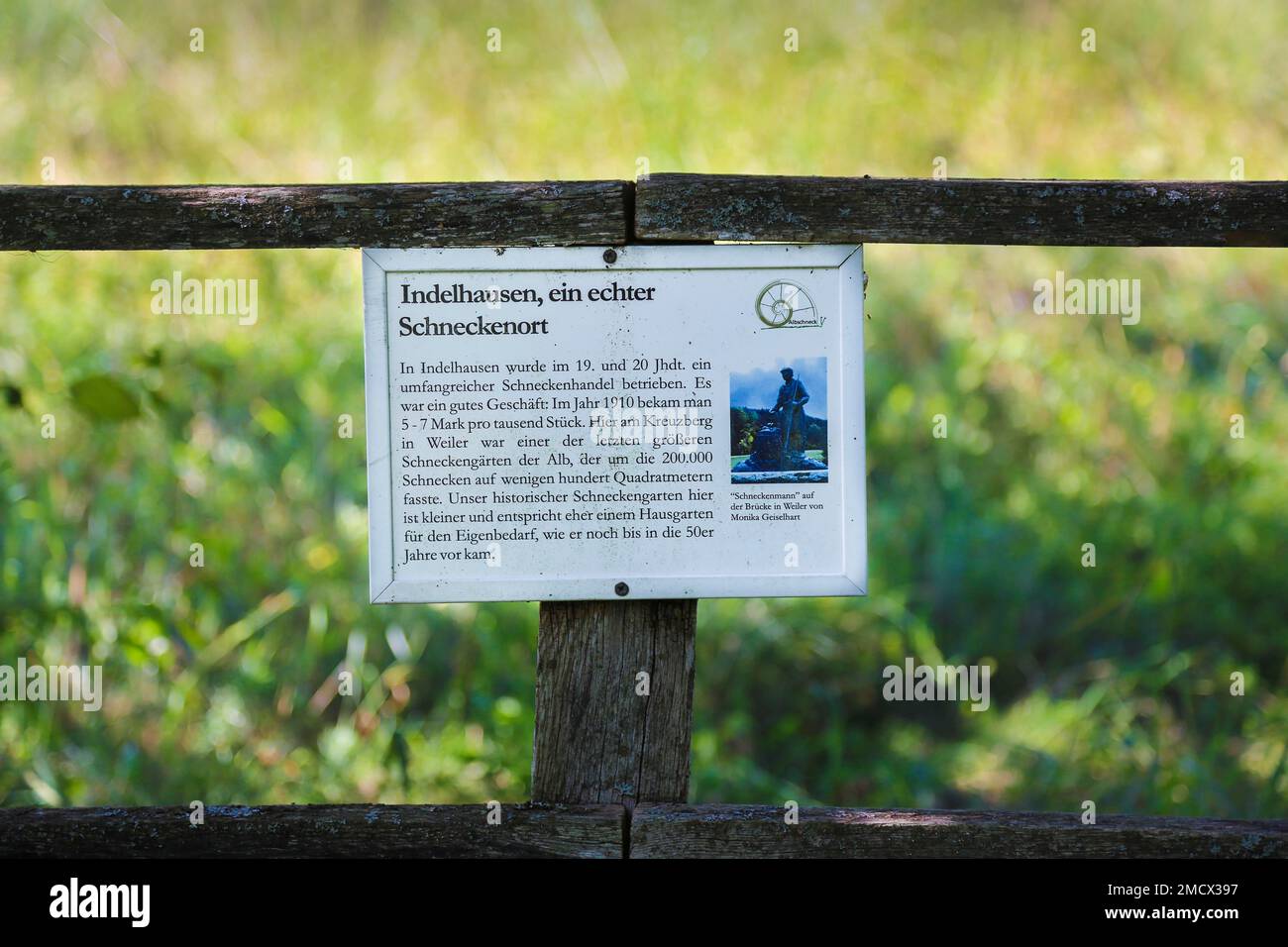 Information board explaining the historic snail garden, snail farming ...