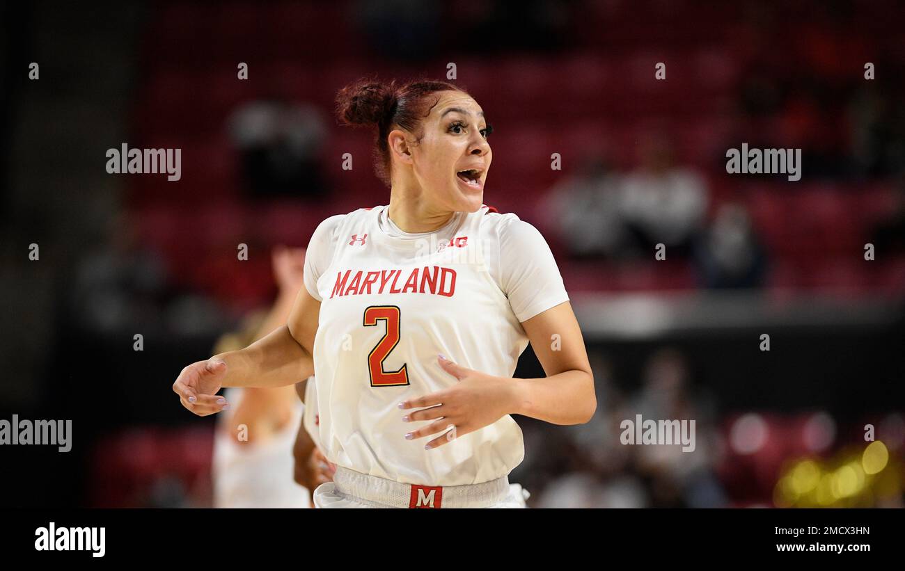 Maryland forward Mimi Collins (2) reacts during the first half of an ...