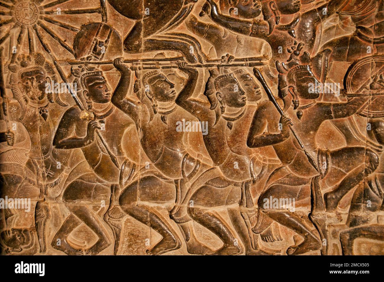 Carving of soldiers at Battle of Kurukshetra, Angkor Wat temple, Siem ...