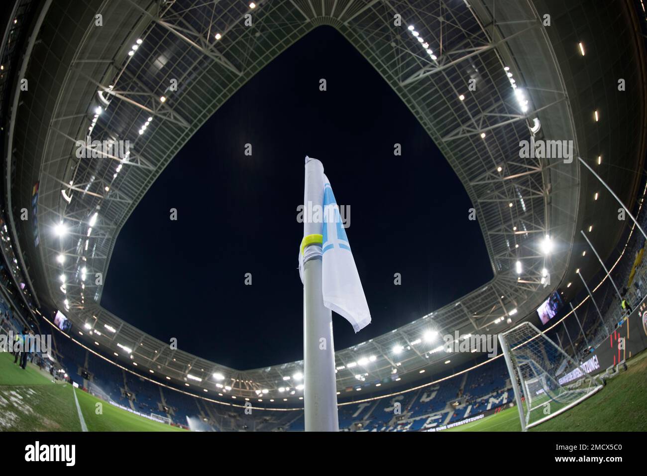 Stadium overview, corner flag with PEACE symbol, peace, international ...