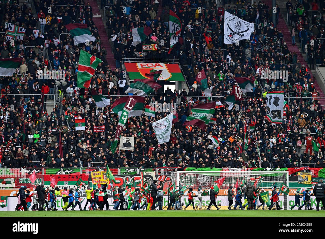 Children marching in front of the Ultras of the Suedkurve, WWK Arena ...