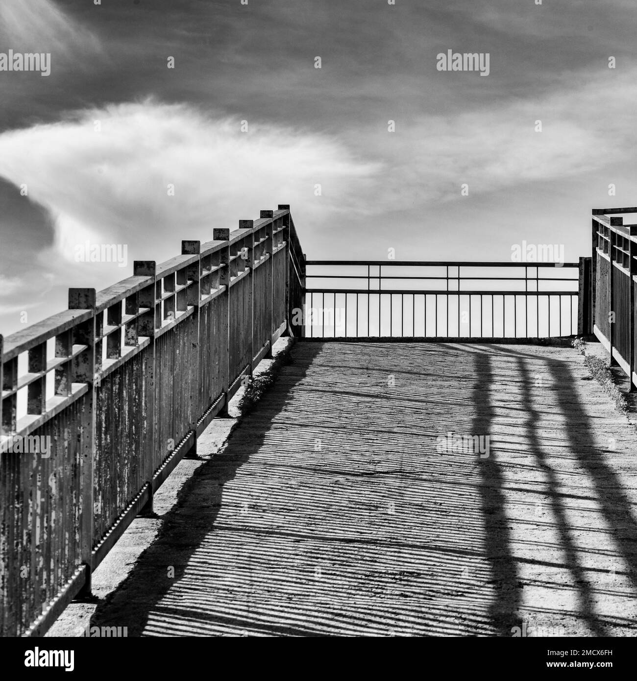 Black and white, bridge, bridge railing, Puerto Real, Costa de la Luz ...