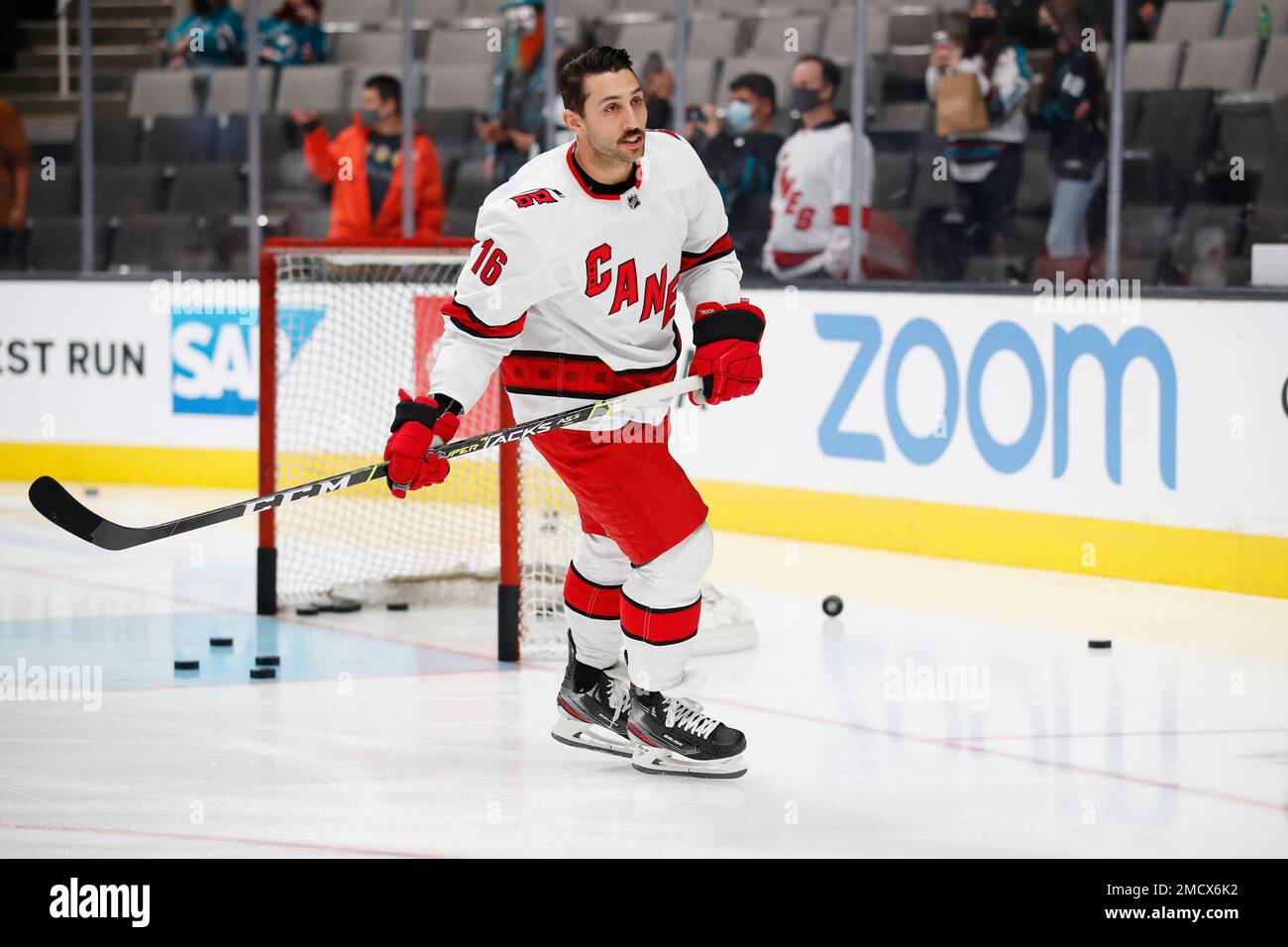Carolina Hurricanes center Vincent Trocheck warms up for the team's NHL ...