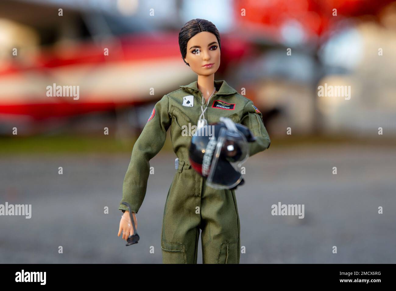 A female U.S. Navy aviator Barbie doll of the character Natasha ...