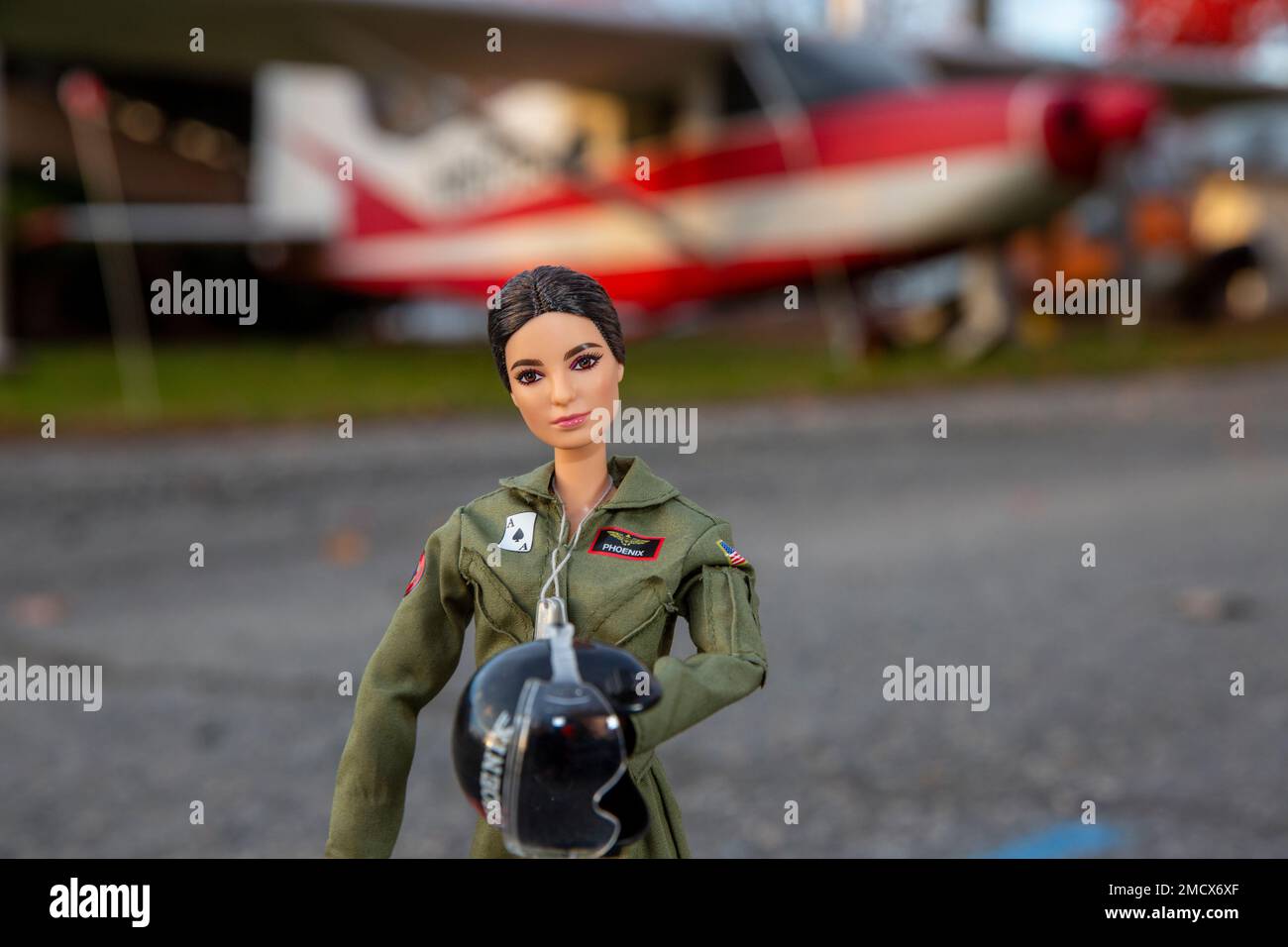 A female U.S. Navy aviator Barbie doll of the character Natasha ...