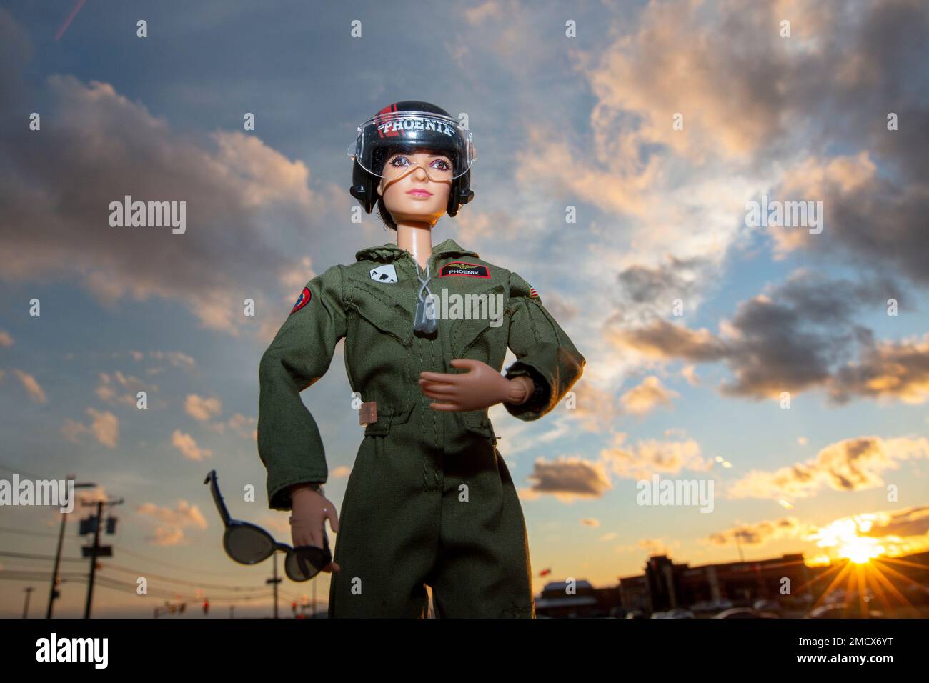 A female U.S. Navy aviator Barbie doll of the character Natasha ...