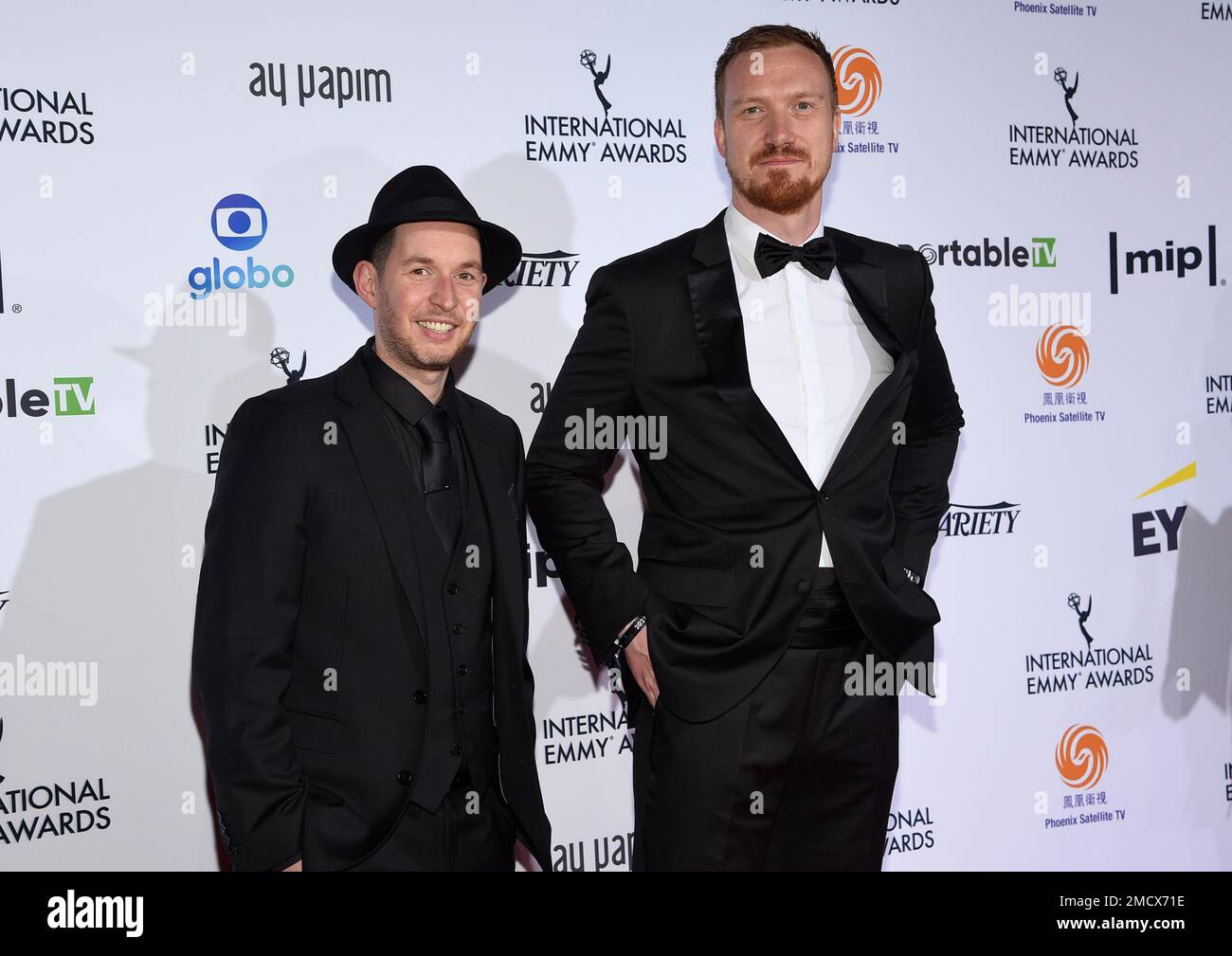 Lewis Arnold, left, and Luke Neal attend the 49th International Emmy ...