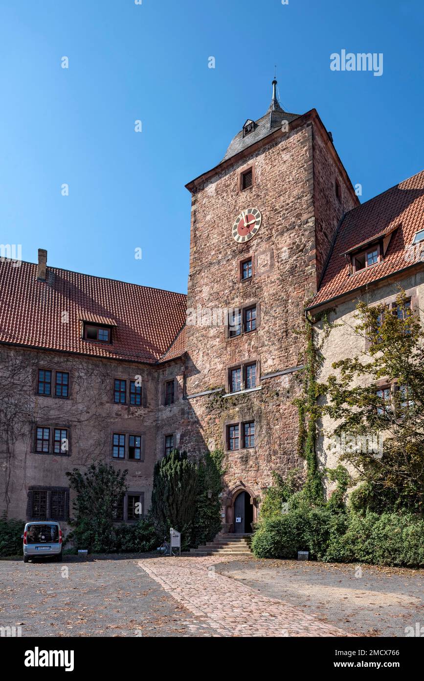 Medieval front castle with residential tower, hotel and castle museum ...
