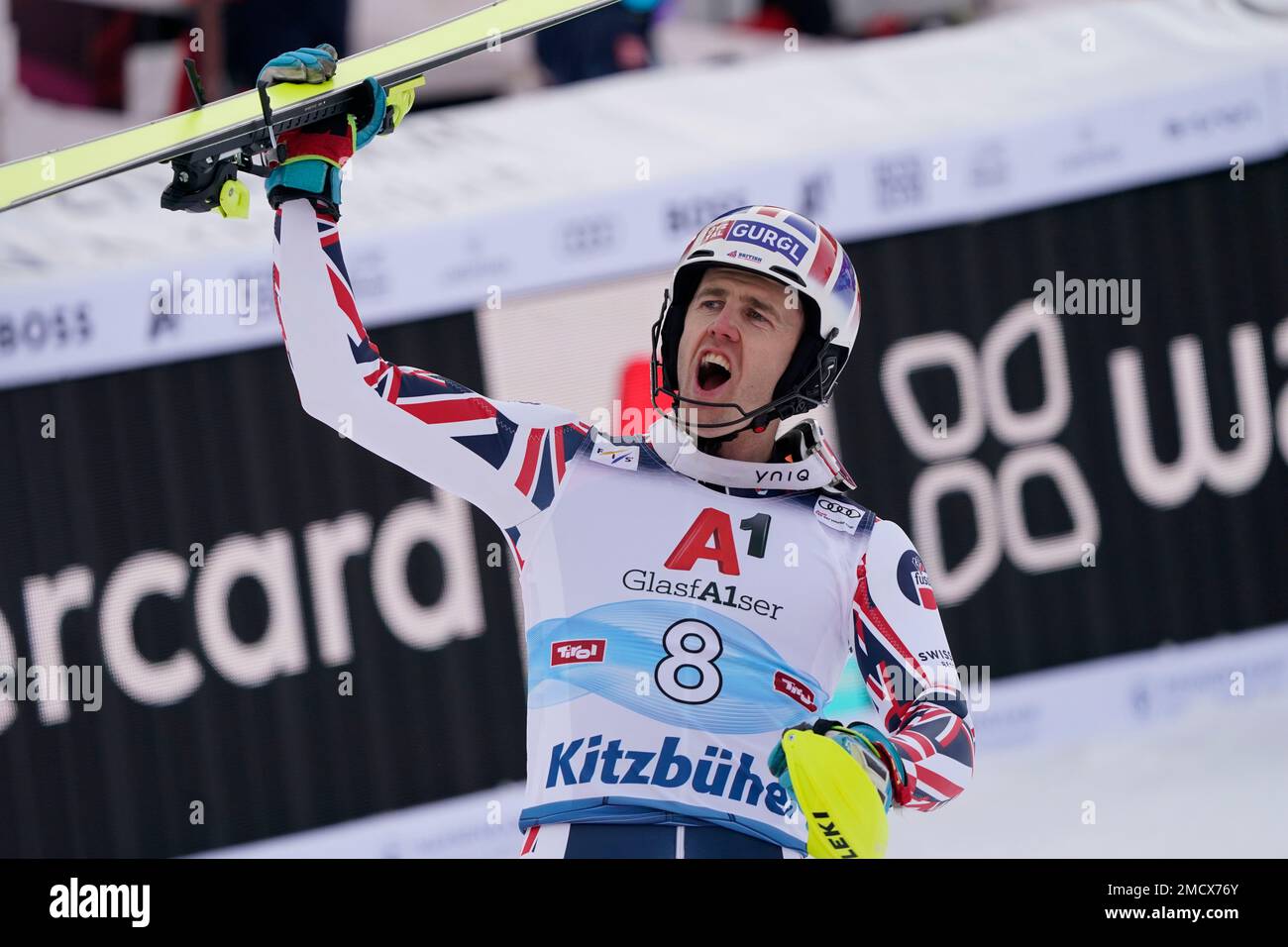 Great Britain's Dave Ryiding celebrates at the finish area during an ...