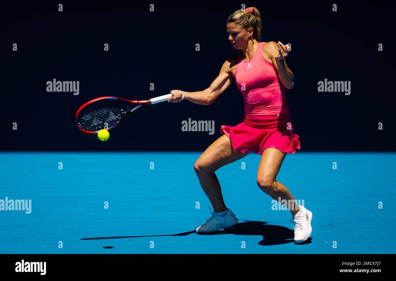 Camila Giorgi of Italy in action against Belinda Bencic of Switzerland ...