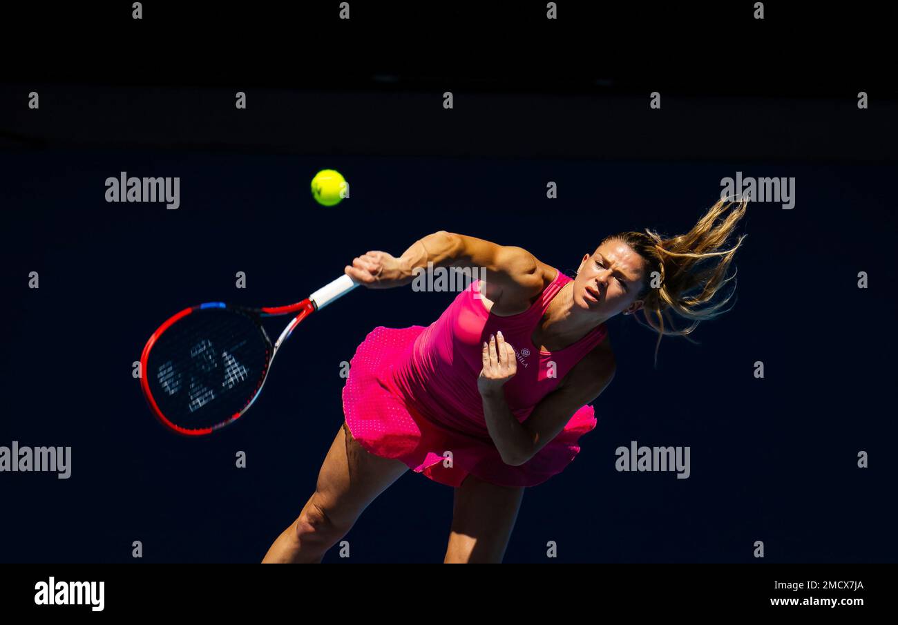 Camila Giorgi of Italy in action against Belinda Bencic of Switzerland ...