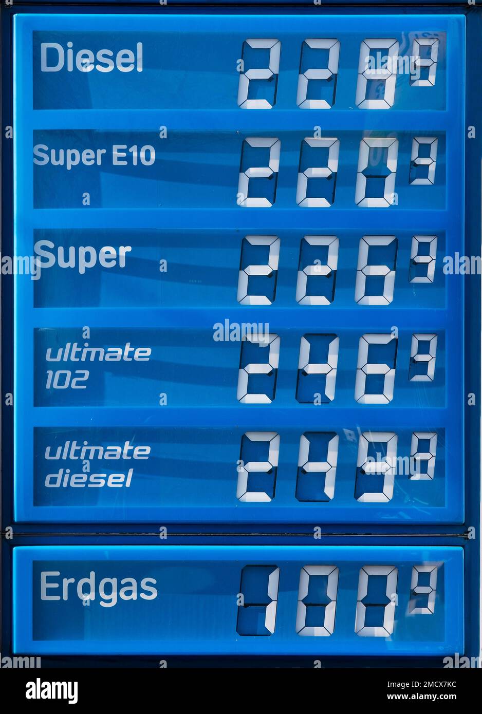 Petrol station display, prices over two euros, diesel price most ...
