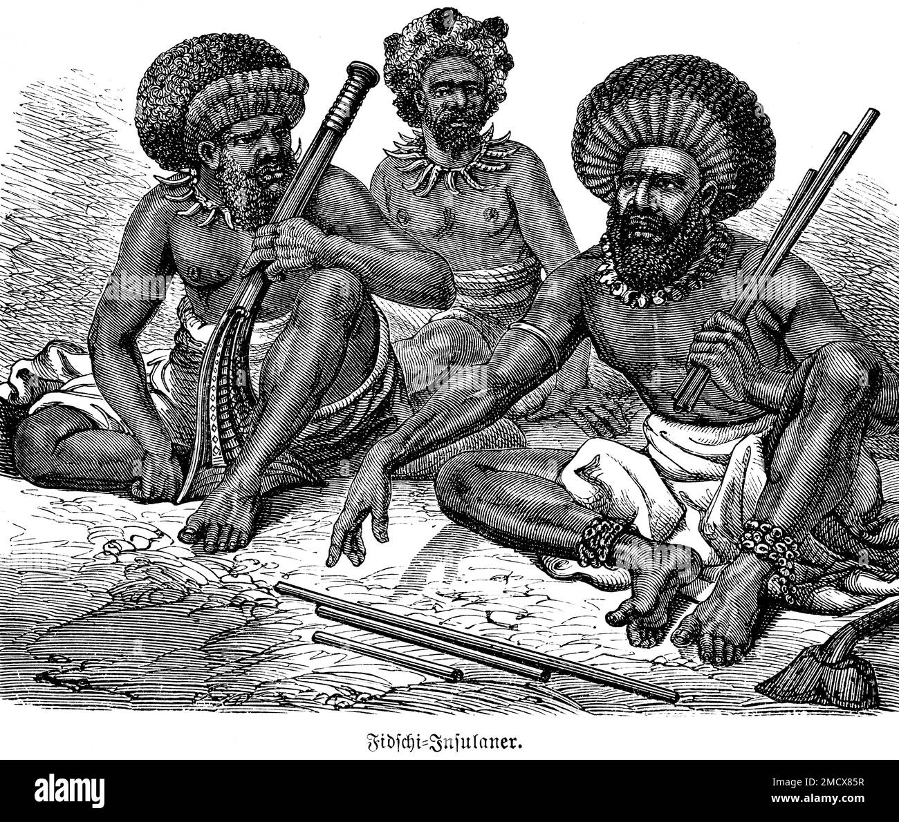 Fiji Islanders, Native, Sitting, Portrait, Jewellery, Beard, Hairdo ...