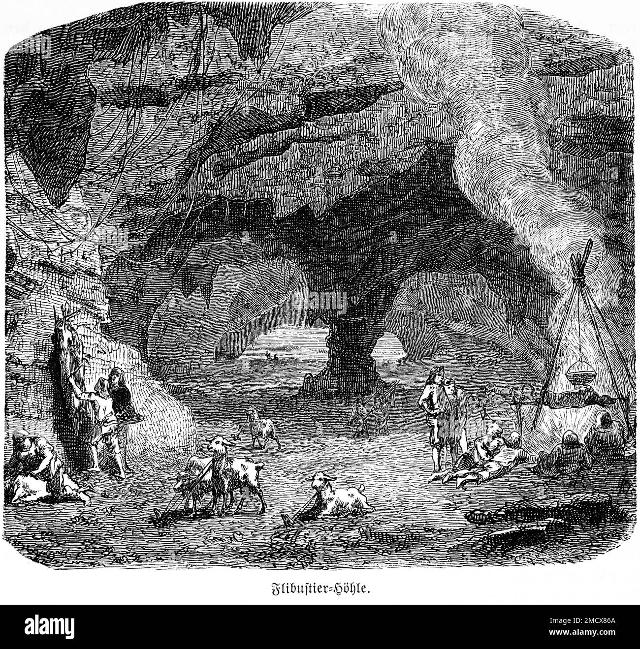 Cave, flibustier, filibuster, buccaneer, pirate, fire, food, smoke ...