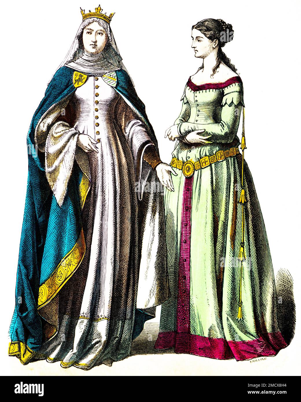 Muenchener Bilderbogen, Costumes, 14th century, Princess and noble lady ...