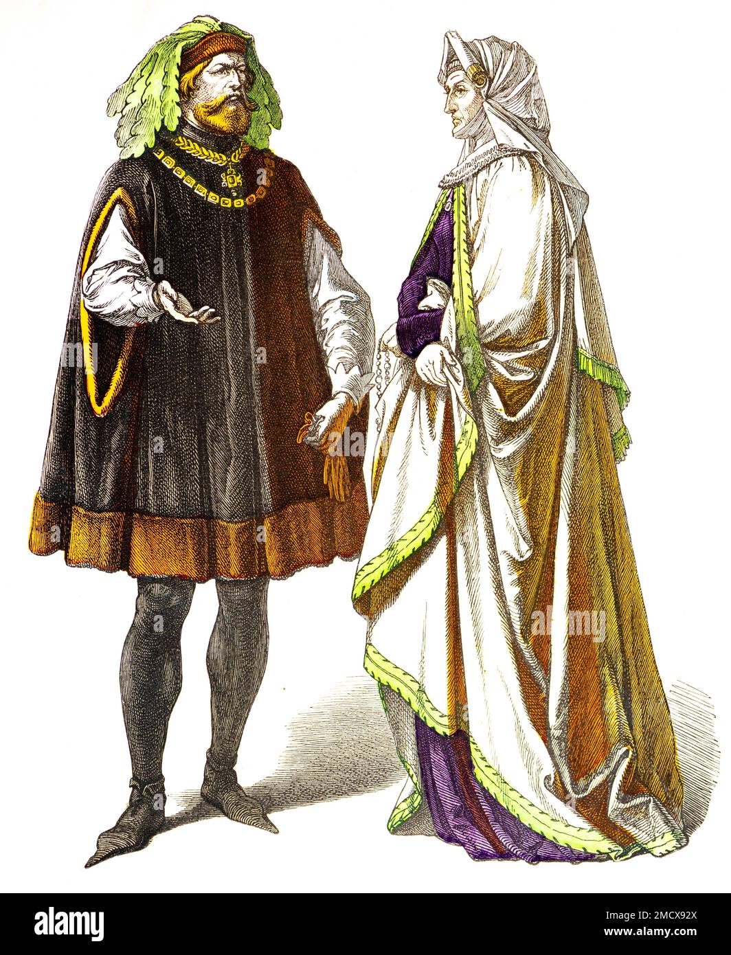 Muenchener Bilderbogen, costumes, 15th century, German patricians, man ...