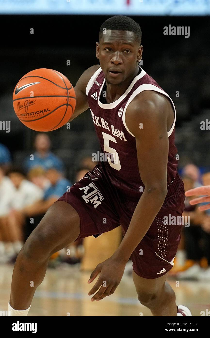Texas A&M guard Hassan Diarra (5) during an NCAA college basketball ...