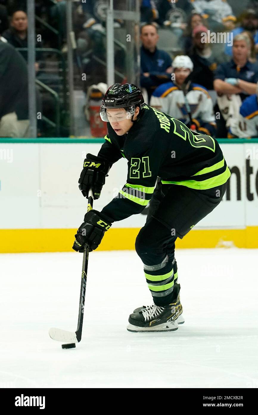 Dallas Stars left wing Jason Robertson positions to take a shot during ...