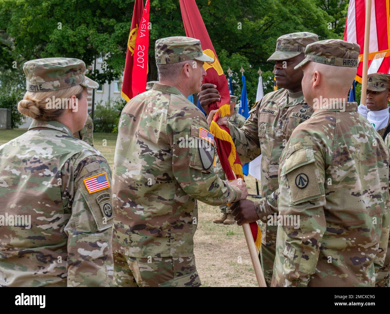 U.S. Army Col. Robert L. Kellam (left) incoming commander passes the ...