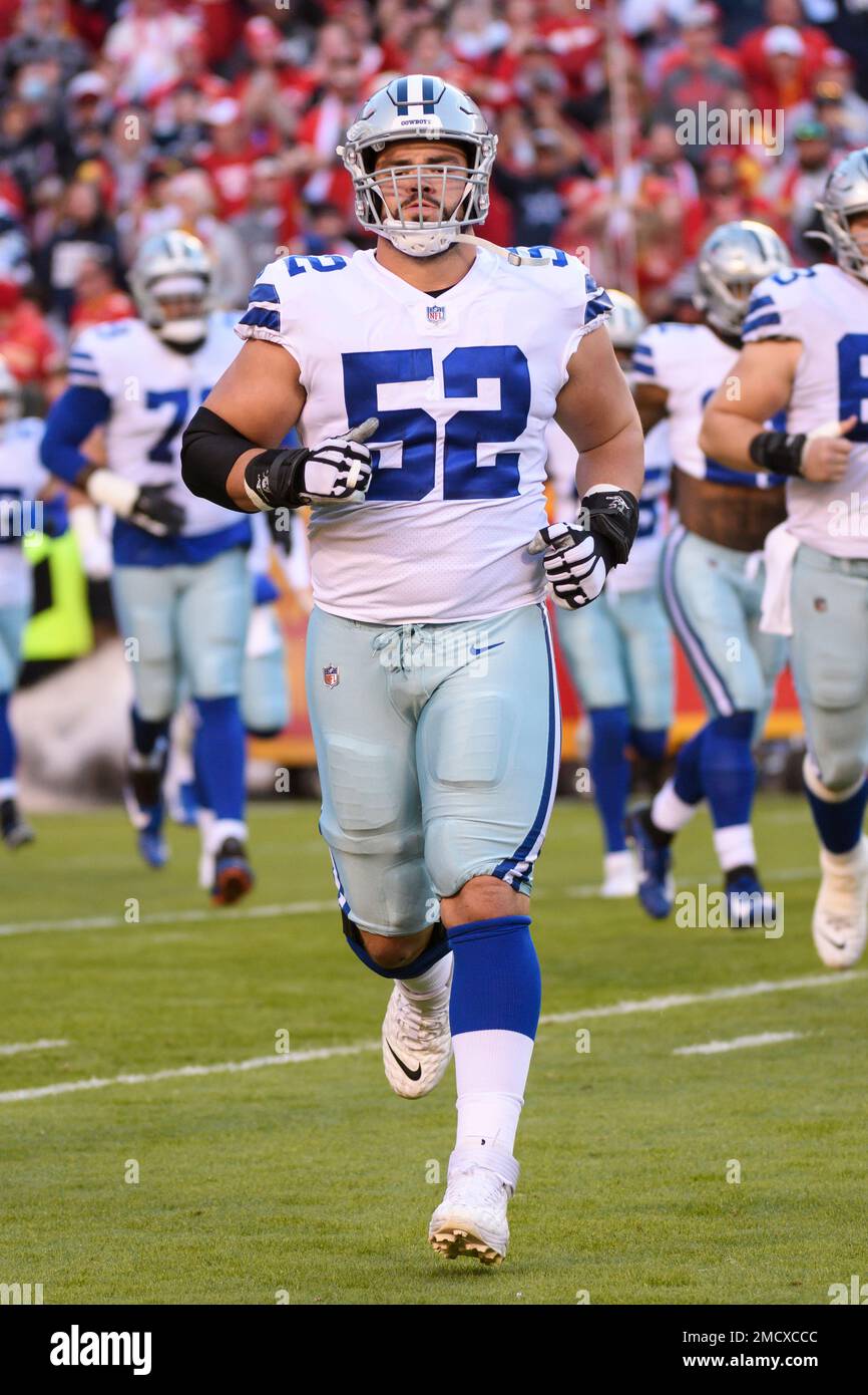 Dallas Cowboys guard Connor Williams comes onto the field for the first ...