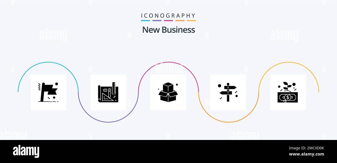 New Business Glyph 5 Icon Pack Including direction. business . line . business Stock Vector ...
