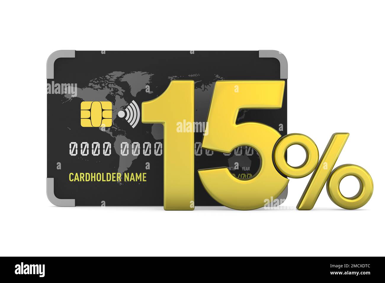 credit card and 15 percent on white background. Isolated 3D ...