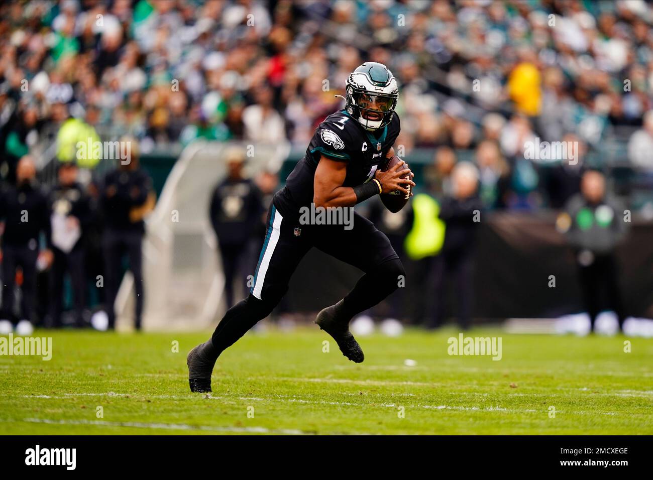 Philadelphia Eagles' Jalen Hurts plays during an NFL football game ...