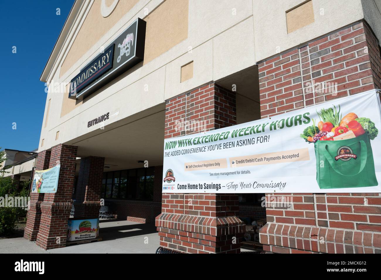 A banner hangs near the entrance to the Hanscom Air Force Base, Mass ...