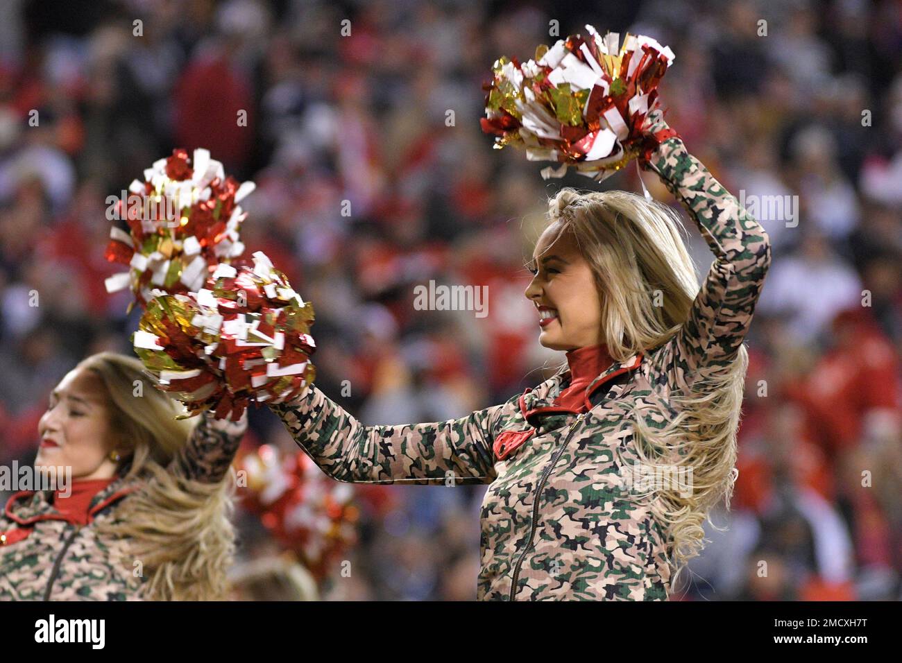 The Kansas City Chiefs cheerleaders perform during a TV timeout in the ...