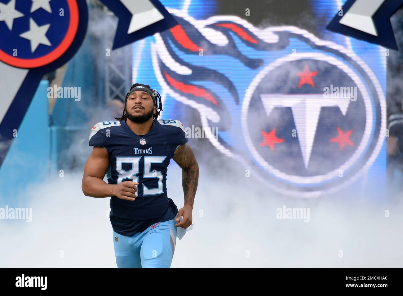 Tennessee Titans tight end MyCole Pruitt takes the field before an NFL football game against the ...