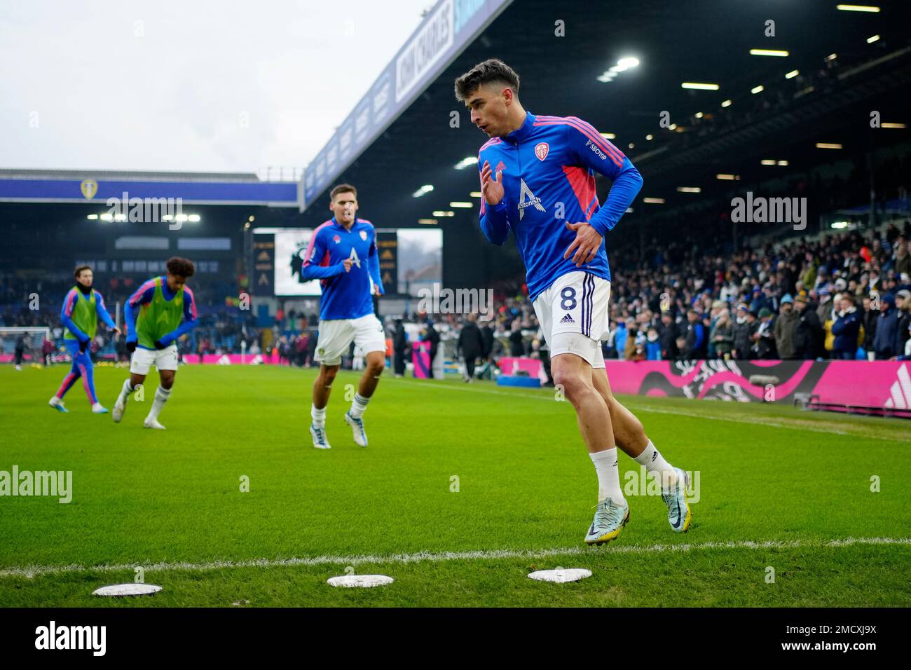Leeds United's Marc Roca exercises during warmup before the English ...