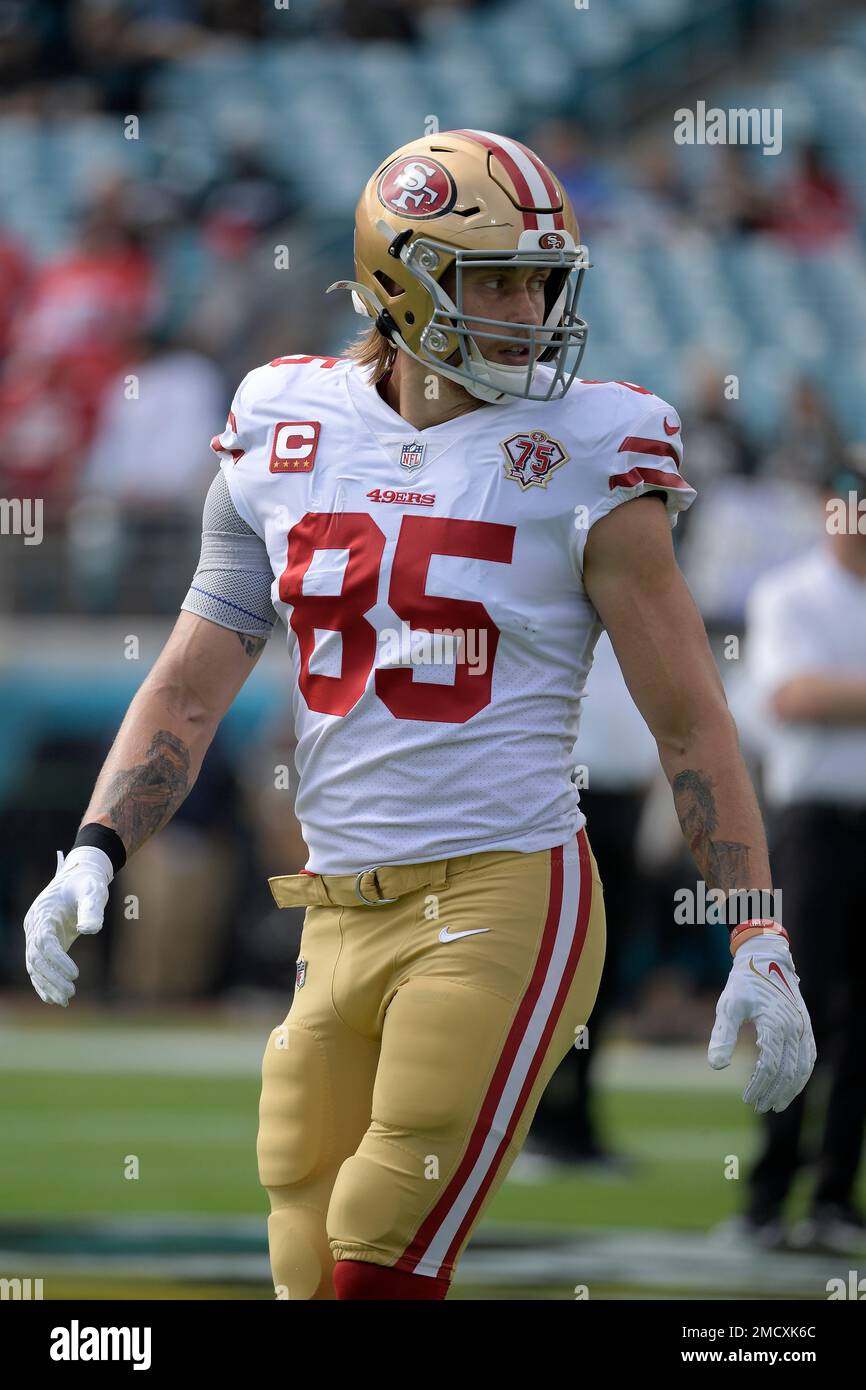San Francisco 49ers tight end George Kittle (85) warms up before an NFL ...